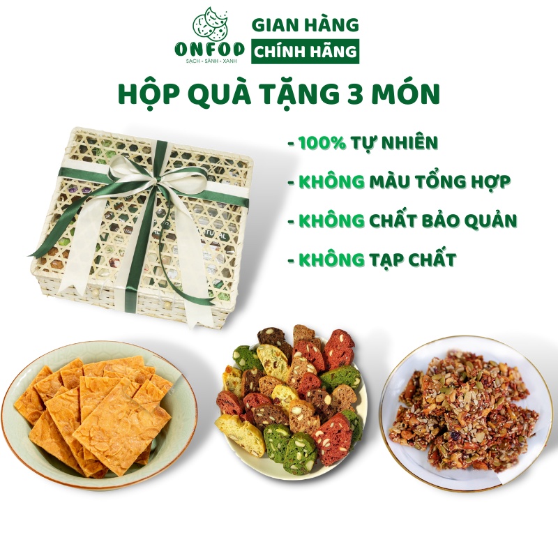 Hộp quà biscotti bánh ngói thanh hạt 250g 500g ONFOD ăn kiêng giảm cân healthy thích hợp làm quà ...
