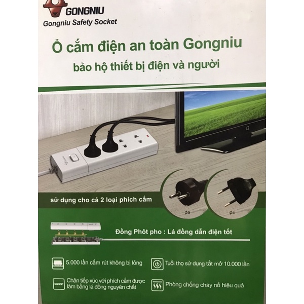 Ổ cắm Cao Cấp Gongniu chịu tải 2500W Dây dài 3-5m | Shopee Việt Nam