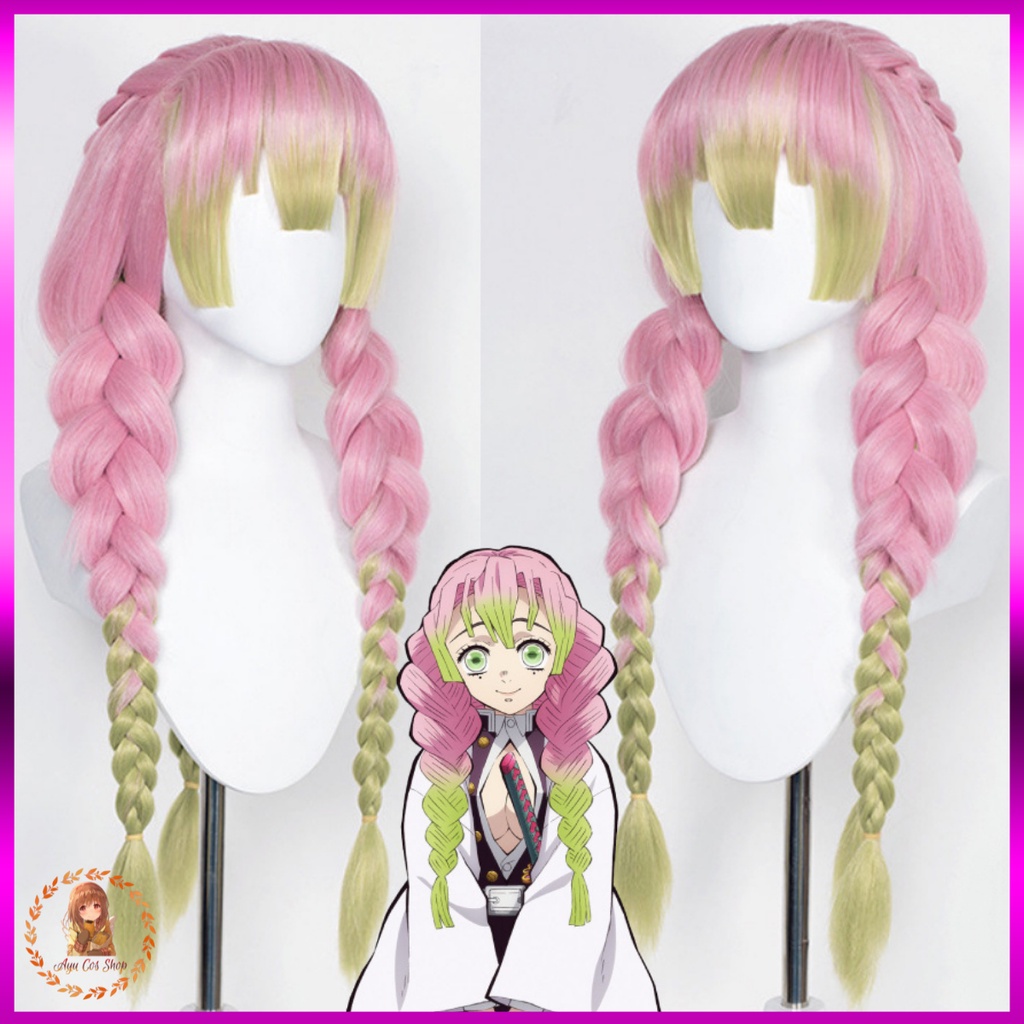 [order] wig cosplay Mitsuri Kanroji Luyến trụ tóc giả màu hồng xanh ...
