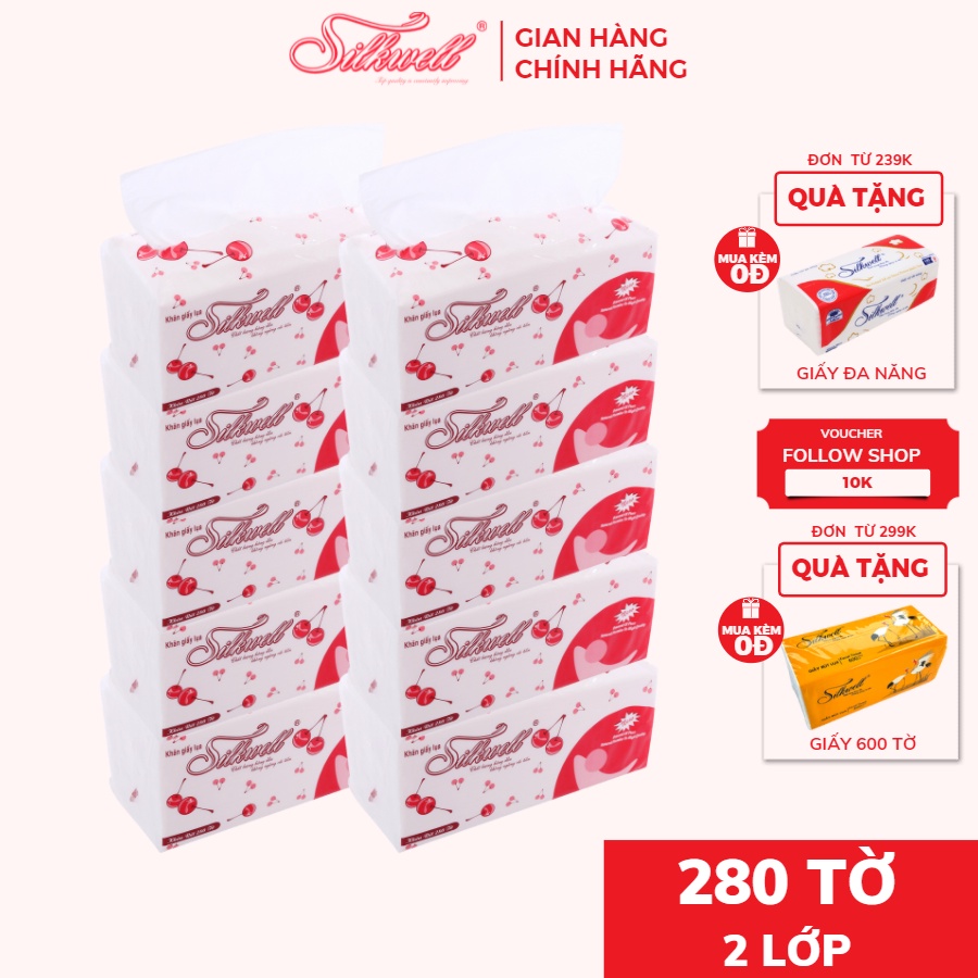 Thùng 9 gói Giấy ăn rút lụa khổ lớn Silkwell 280 tờ dai,mềm,mịn,không ...