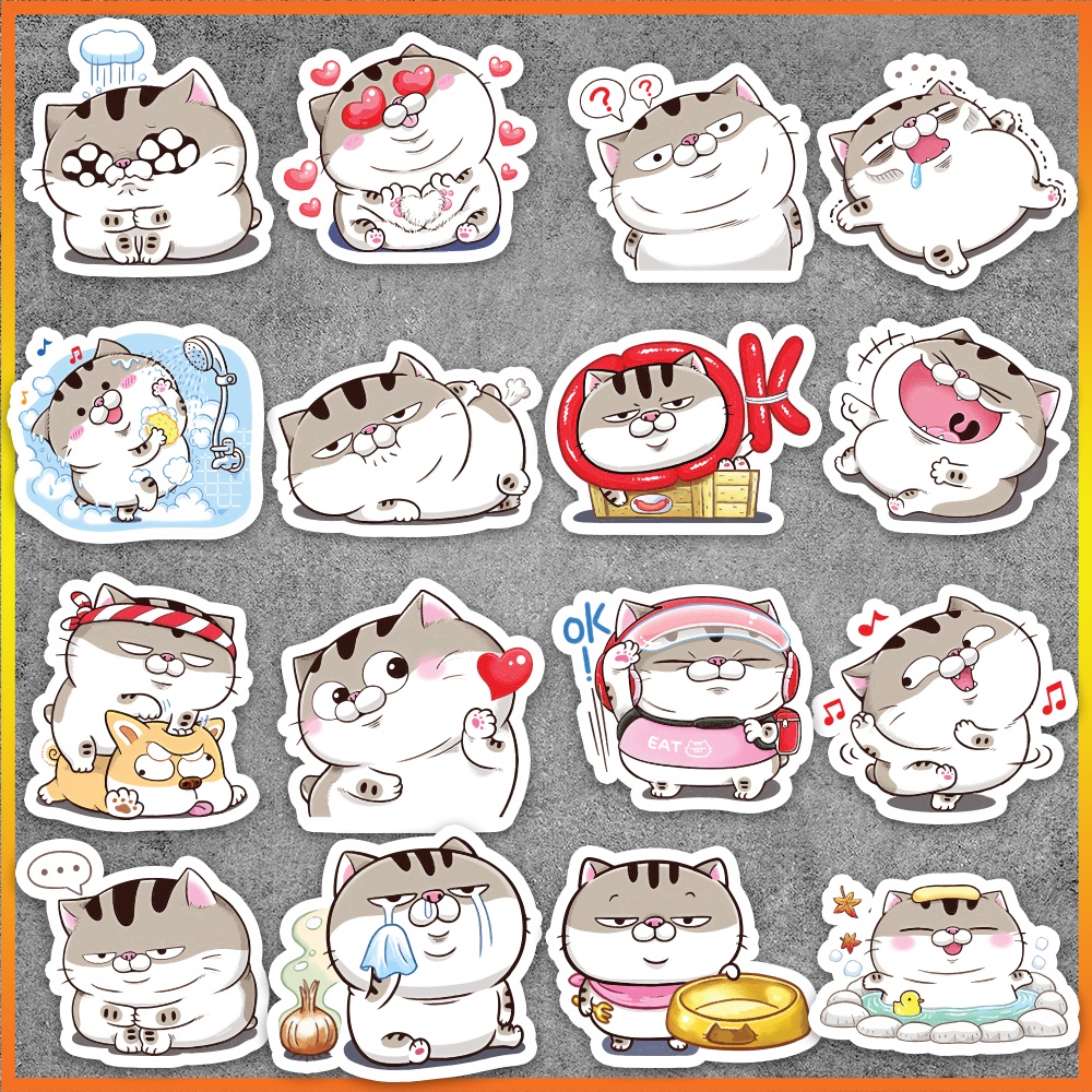 Set 50 cái Sticker Ami Bụng Bự chống nước, Hình dán mèo Ami cute, Decal ...