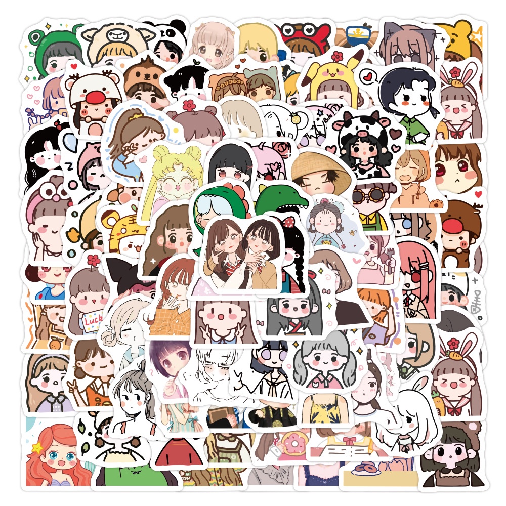 100 Sticker hình búp bê chibi cute chống nước dán laptop, dán xe, điện ...