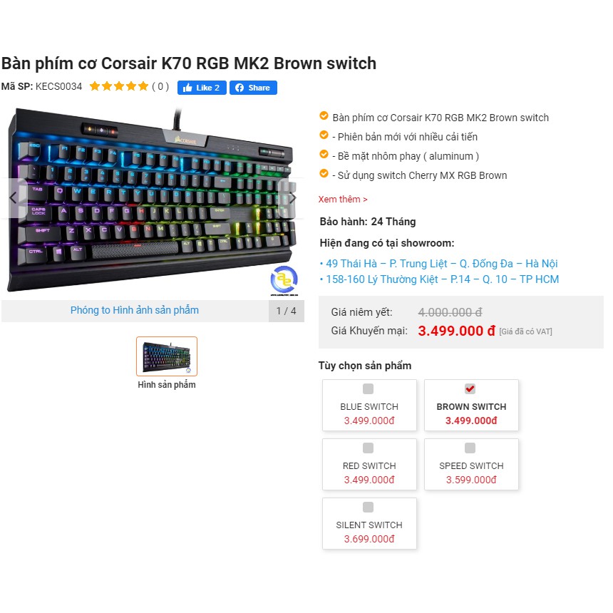(CHÍNH HÃNG - CHẤT NHƯ NƯỚC CẤT) Bàn phím cơ Corsair K70 RGB MK2 Brown switch | Shopee Việt Nam