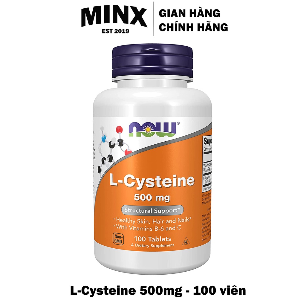 Viên uống L-Cysteine Now 500mg 100 viên - L Cysteine L-Cystein giúp bổ ...