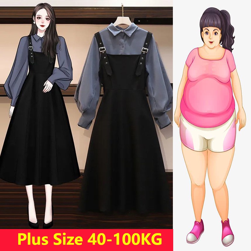 Bộ áo sơ mi tay dài + đầm yếm dáng rộng xẻ tà cỡ lớn 40-100kg C81 | Shopee Việt Nam