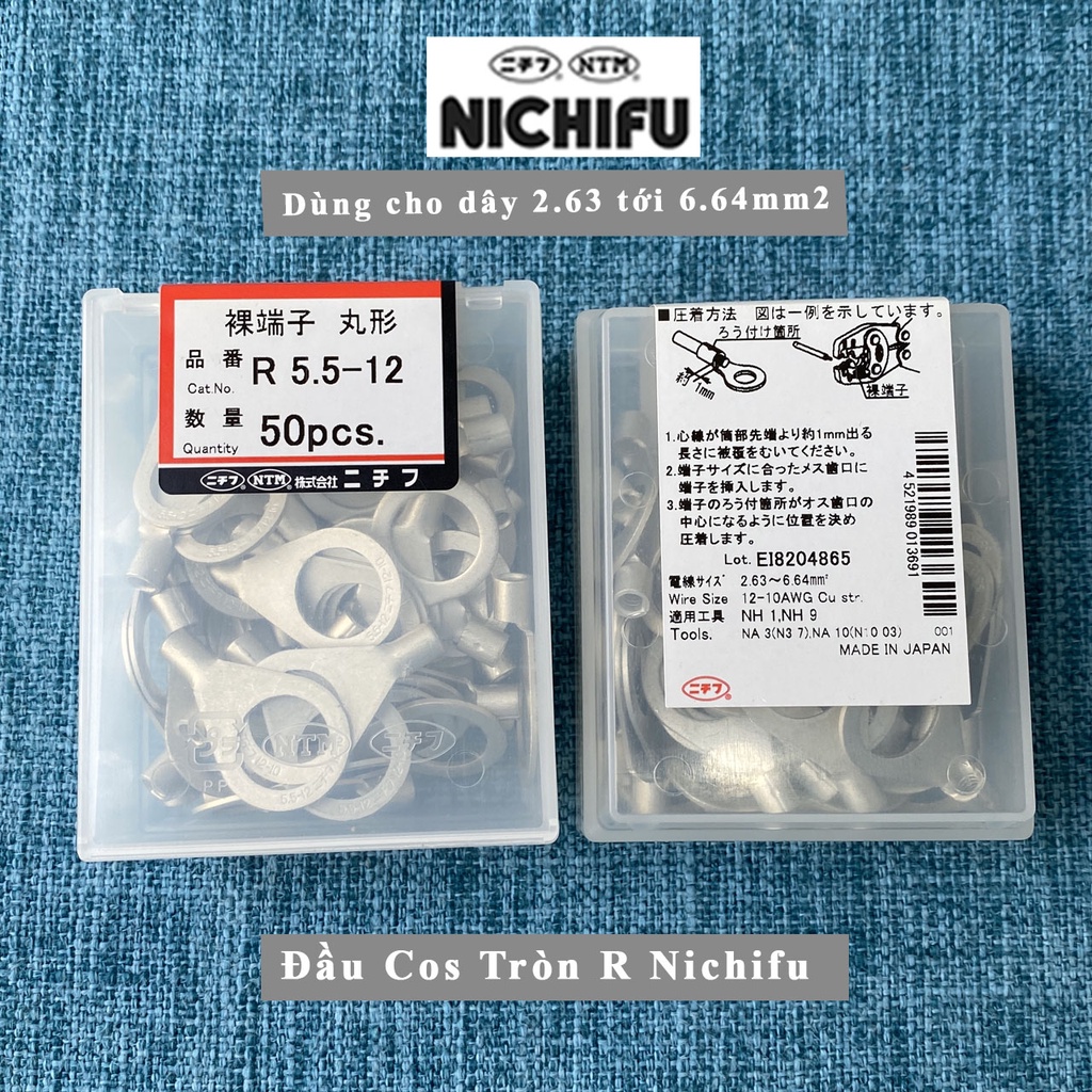 Đầu cos tròn R5.5 Nichifu Nhật Bản- Đầu cốt tròn loại trần -Cho dây 2.63 tới 6.64mm2 R5.5-4 R5.5 ...