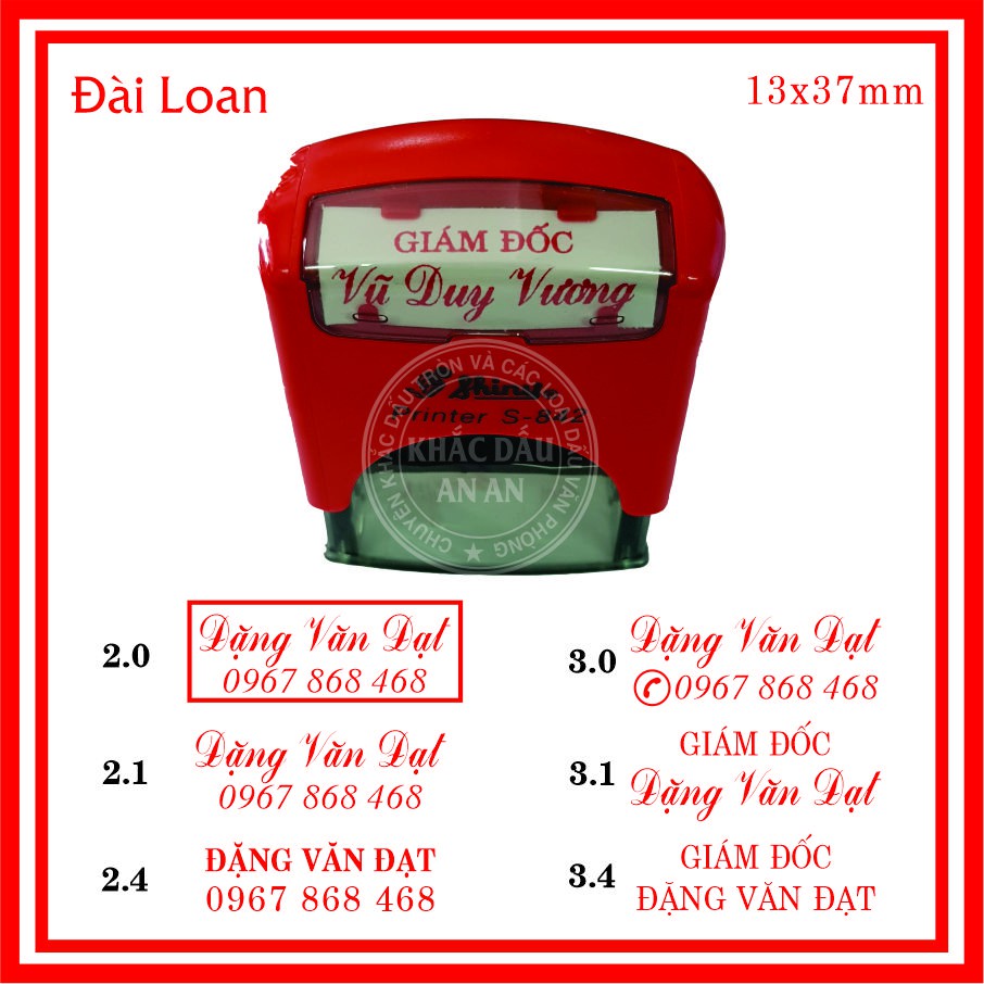 Khắc Dấu tên và chức danh, dấu tên và số điện thoại, dấu 2 dòng, dấu cô ...