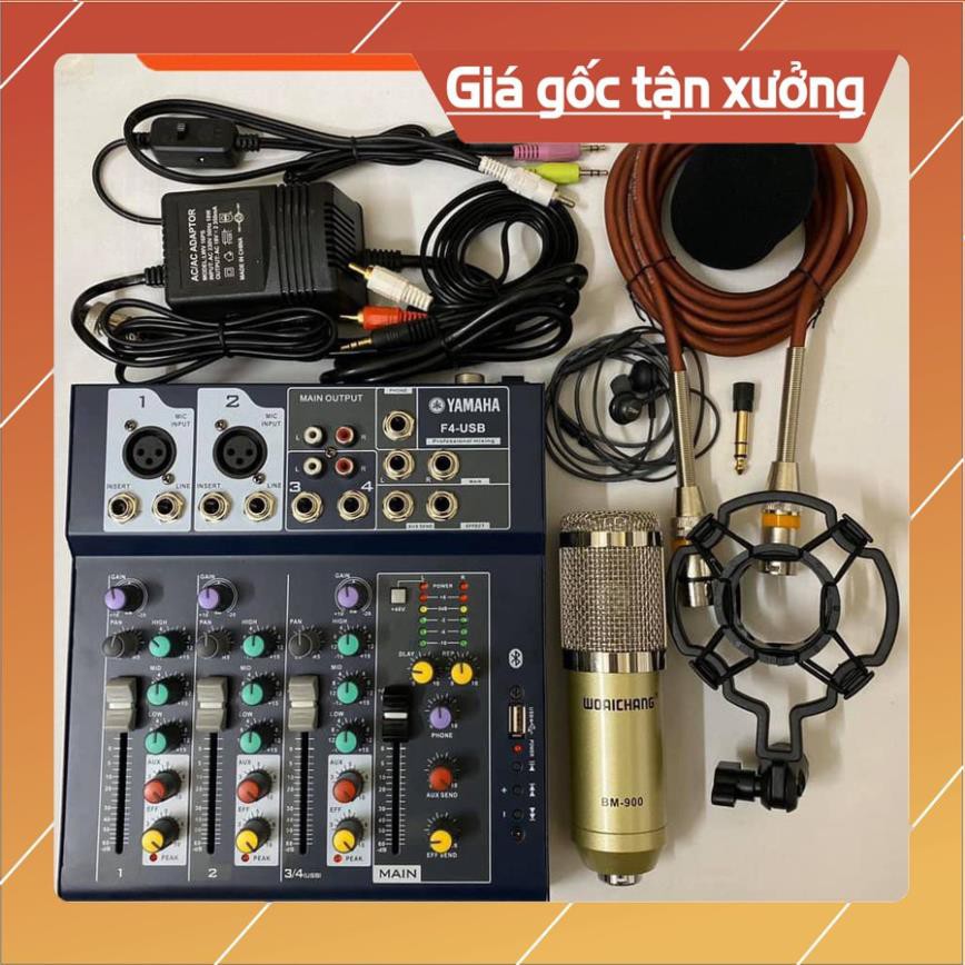 Combo Míc THU ÂM Livestream karaoke Mic BM900 MIXER YAMAHA F4 USB ...