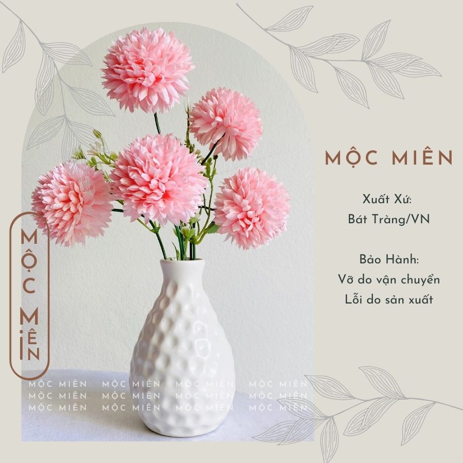 Lọ hoa mini decor men Pastel Trắng Vàng Hồng Mộc Miên, bình hoa gốm sứ ...
