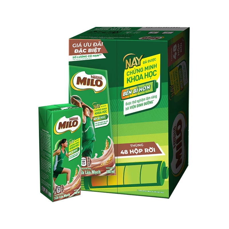 Thùng 48 hộp sữa lúa mạch Nestlé MILO rời x 180ml không màng nhựa ...