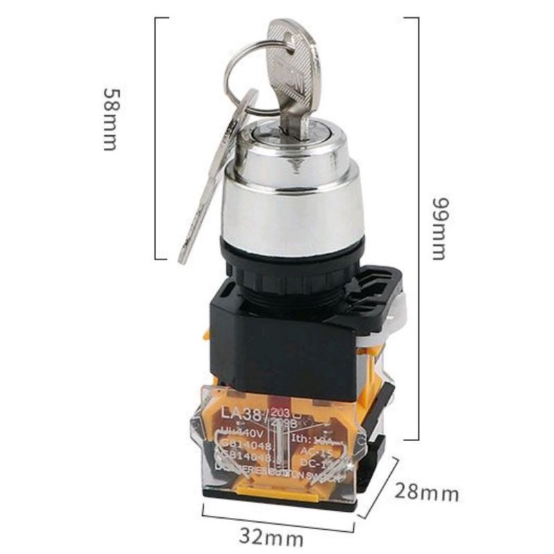 Công tắc xoay 2 vị trí có chìa khóa phi 22 LA38-11Y/2 - S3H20 | Shopee Việt Nam