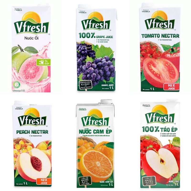 Nước Ép Vfresh, Nước Ép Trái Cây, Vfresh Vị Đào, Vị Nho, Vị Táo, Vị Cam ...