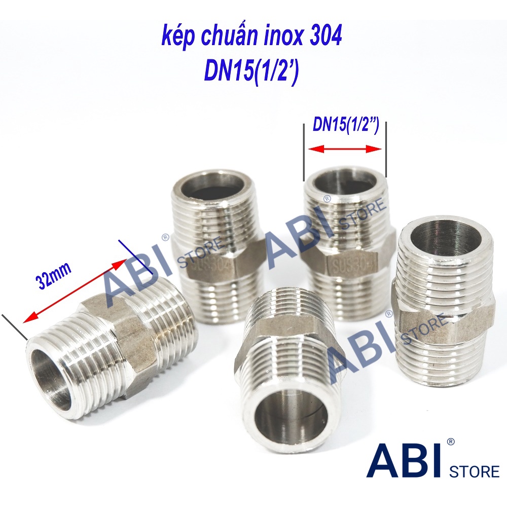 Kép inox 304 dn15(phi 21-1/2'') xịn, nối 2 đầu ren ngoài 21 | Shopee Việt Nam