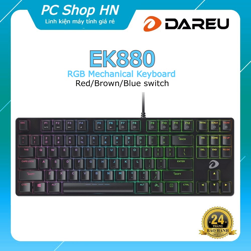Bàn phím cơ Gaming DAREU EK880 87KEY (RGB, Blue/ Brown/ Red D switch ...