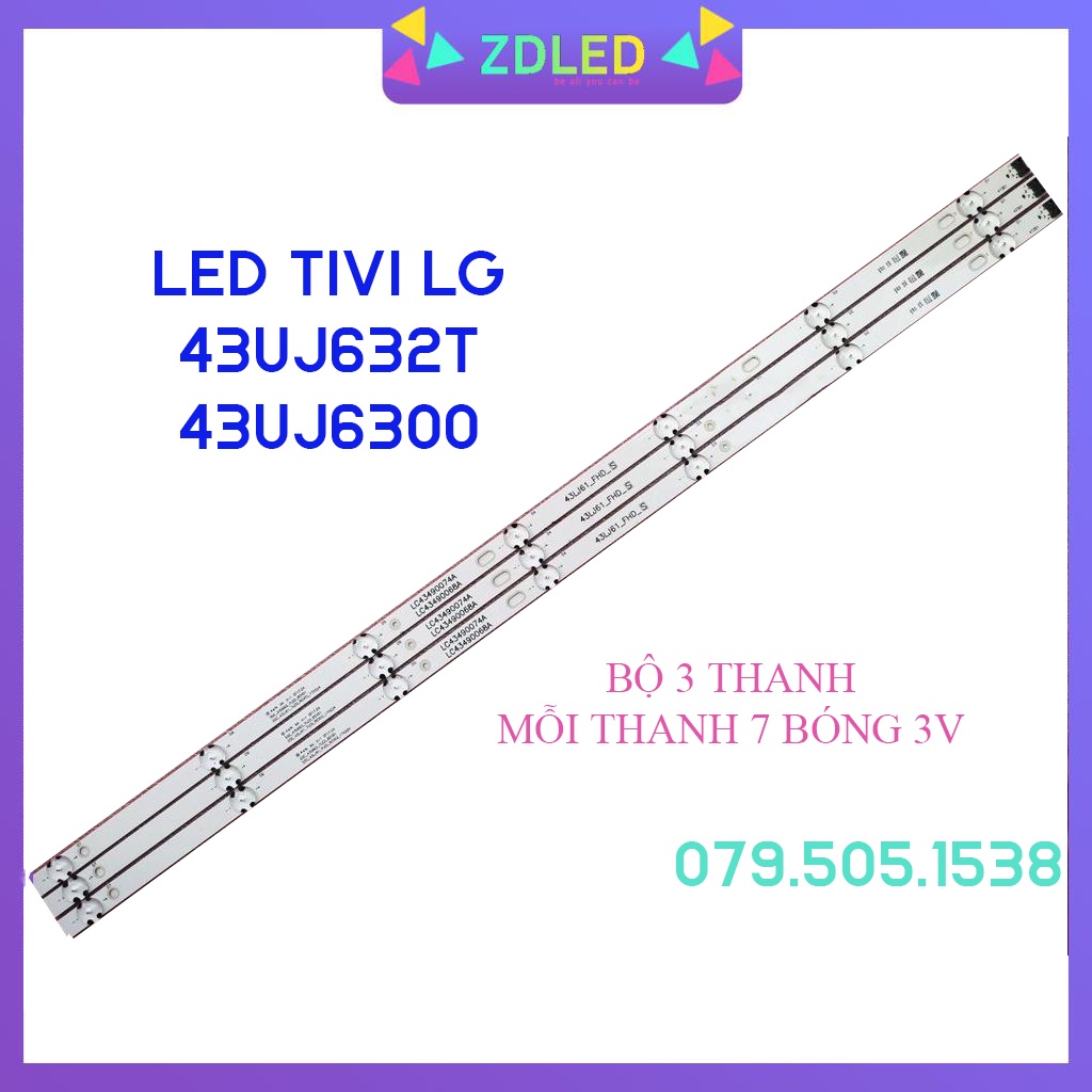 THANH LED TIVI LG 43UJ632T 43UJ633T 43UJ6300 43UJ6320 43UJ603V LC43490059A HÀNG MỚI 100%, BỘ 3 ...