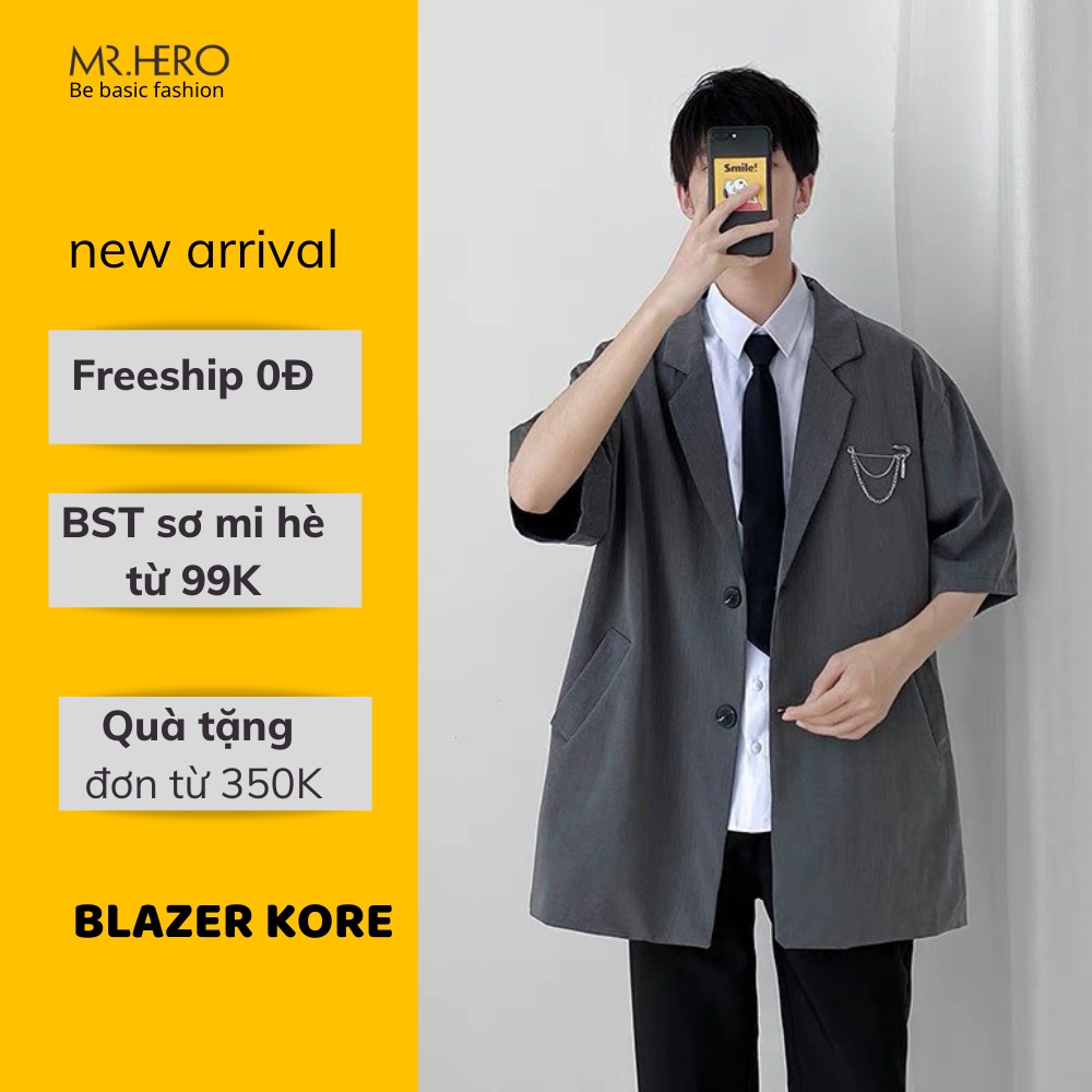 Áo blazer bigsize ngắn tay lỡ tay màu xám form rộng BZ17 Mrhero thời trang nam Hàn Quốc M.RO ...