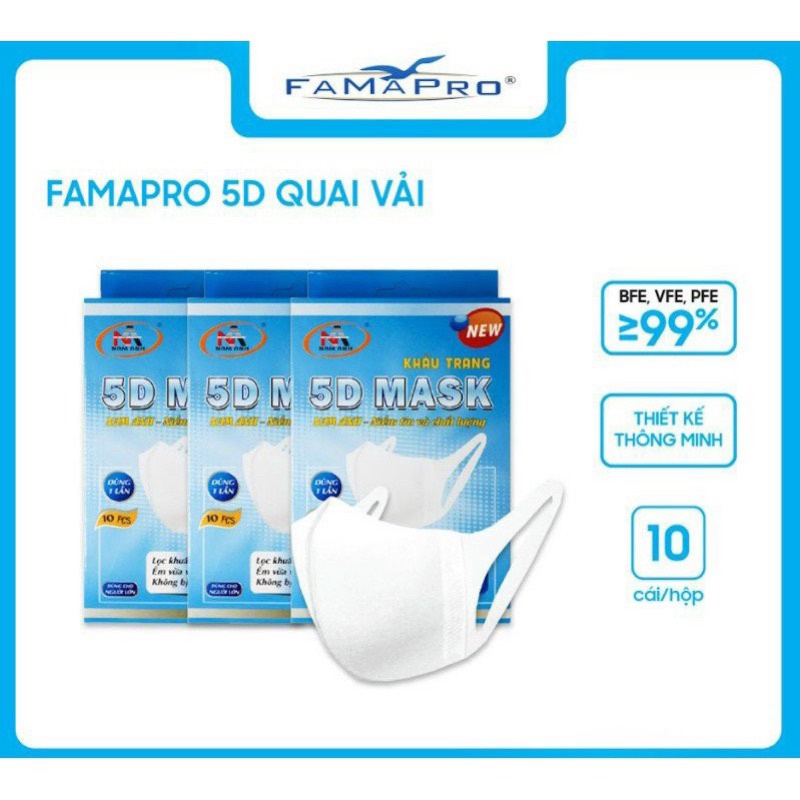 Khẩu Trang ( Nam Anh ) Famapro 5D Quai Vải ( Hộp 10 cái ) | Shopee Việt Nam