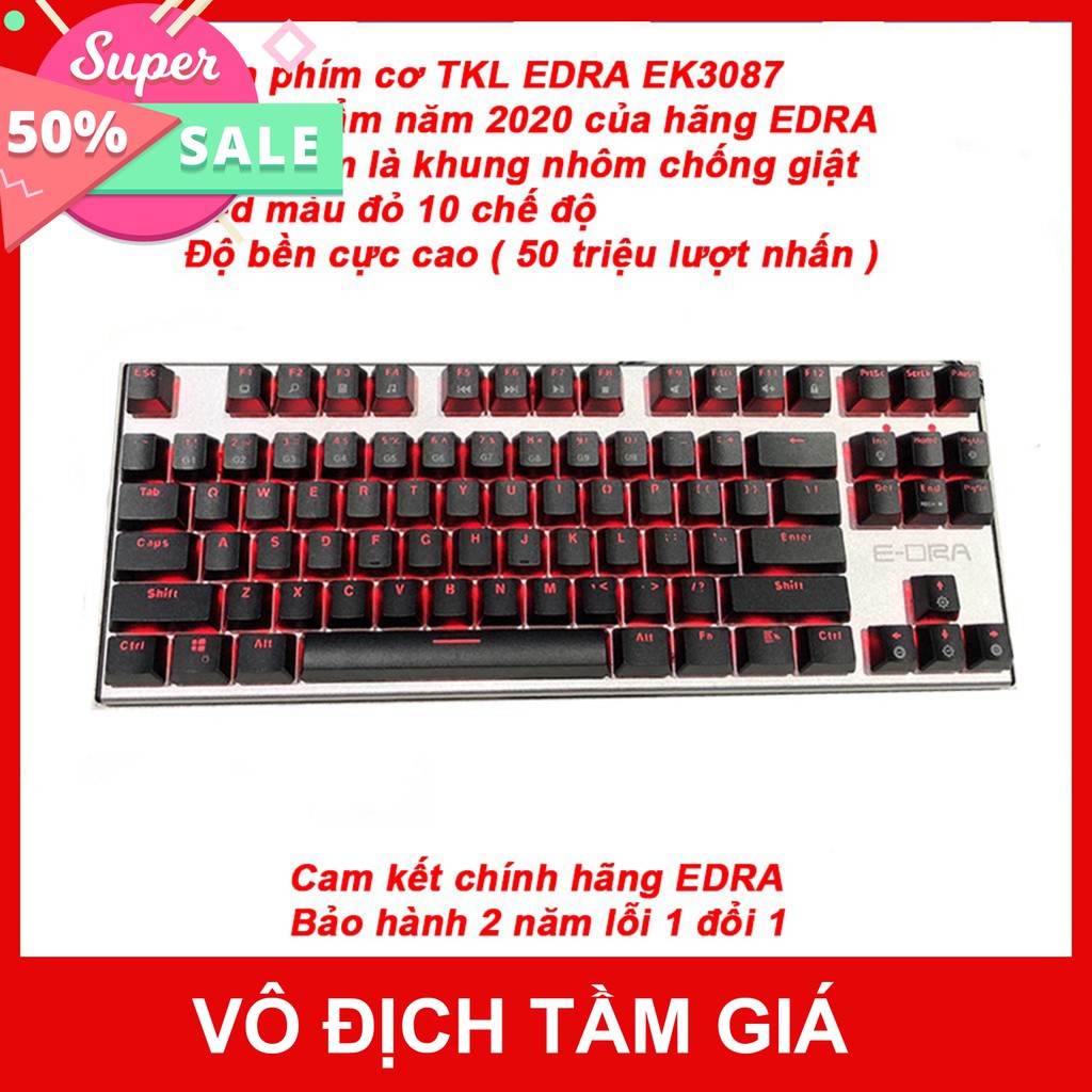 Bàn phím cơ EDRA EK3087 - Siêu phẩm 2020 - Led màu đỏ nhiều chế độ ...