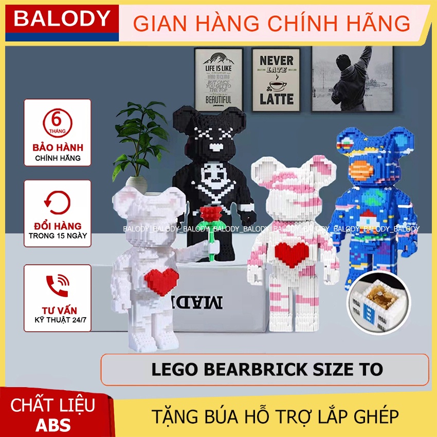 Lego mô hình gấu Bearbrick có ngăn, size lớn 36cm thương hiệu BALODY ...
