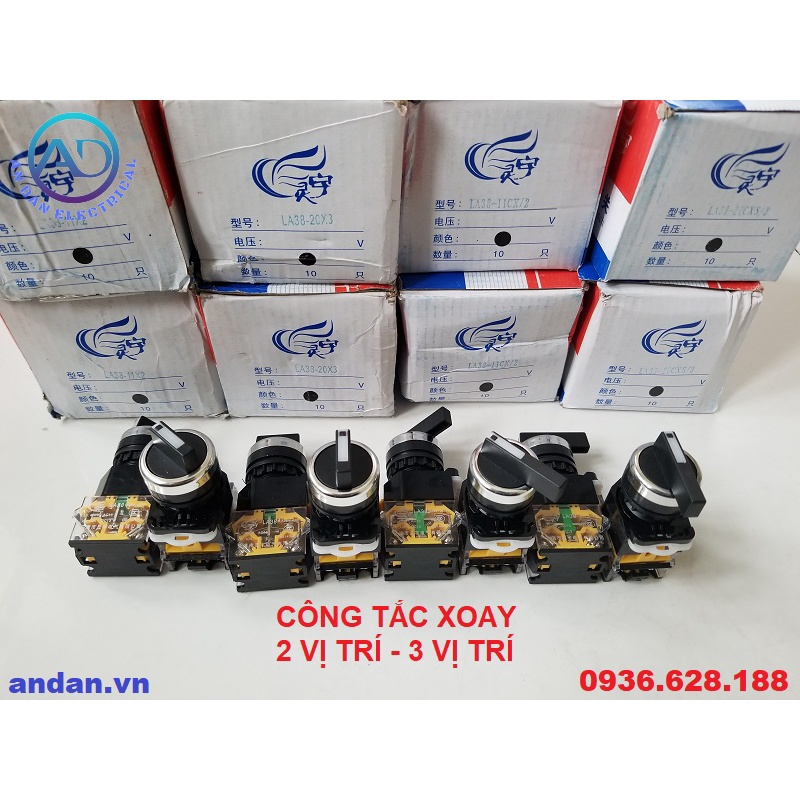 Công Tắc Xoay Giữ 2 Vị Trí – 3 Vị Trí phi 22mm LA38 (Tay Ngắn, Tay Dài), LA38-11X2 LA38-20X3 ...