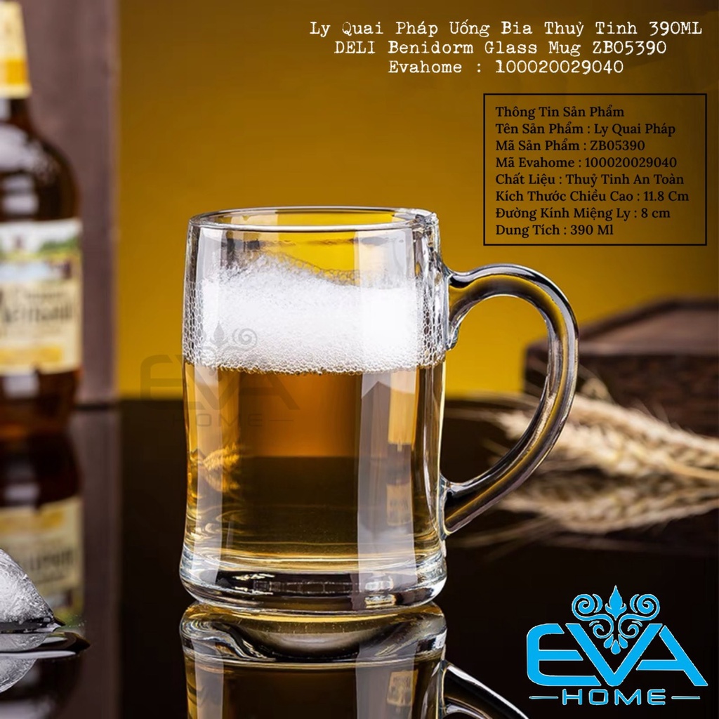 Ly Quai Pháp Uống Bia Thuỷ Tinh 390ML DELI Benidorm Glass Mug ZB05390 ...