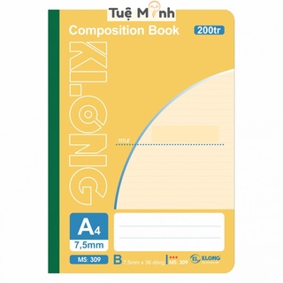 Vở A4 200 trang kẻ ngang Klong may dán gáy Compostion Book, cuốn tấp sổ ...