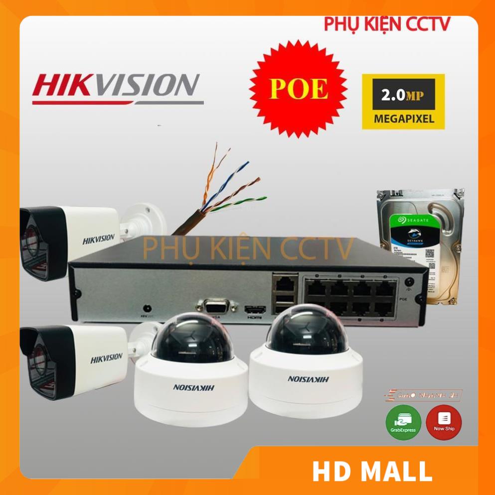 Bộ Camera Hikvision ip 2mp 1/2/3/4 mắt hỗ trợ POE full phụ kiện lắp đặt ...