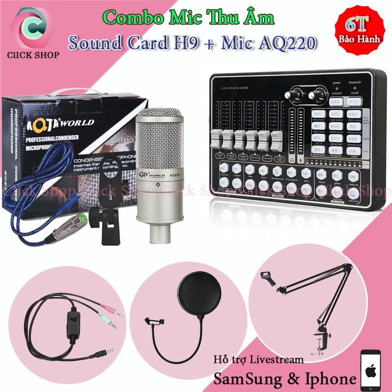 Mic thu âm Aqta AQ220 Sound card h9 có bluetooth dây livestream MA2 ...