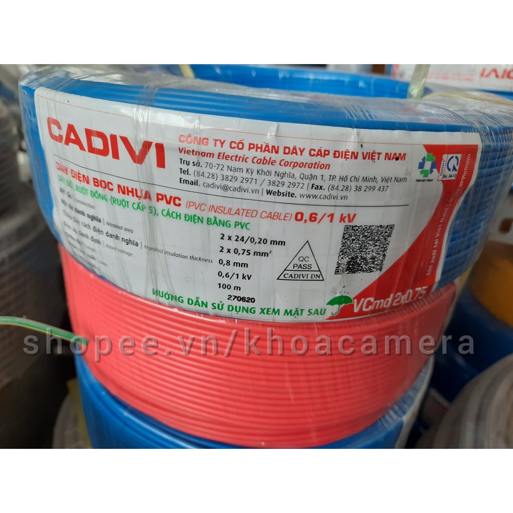 Dây điện Cadivi VCmd 2x0.75mm (2x24) - 0,6/1kV (cuộn 100 mét) | Shopee Việt Nam