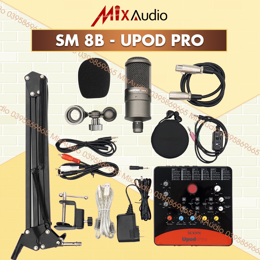 Combo Livestream Thu Âm TAKSTAR Mic SM-8B, Soundcard Icon Upod Pro, Tai ...
