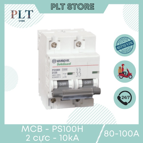 Cầu dao tự đông , MCB 2P 80A - 100A dòng cắt 10kA PS100H SINO PS100H/2/D100 , PS100H/2/D80 ...