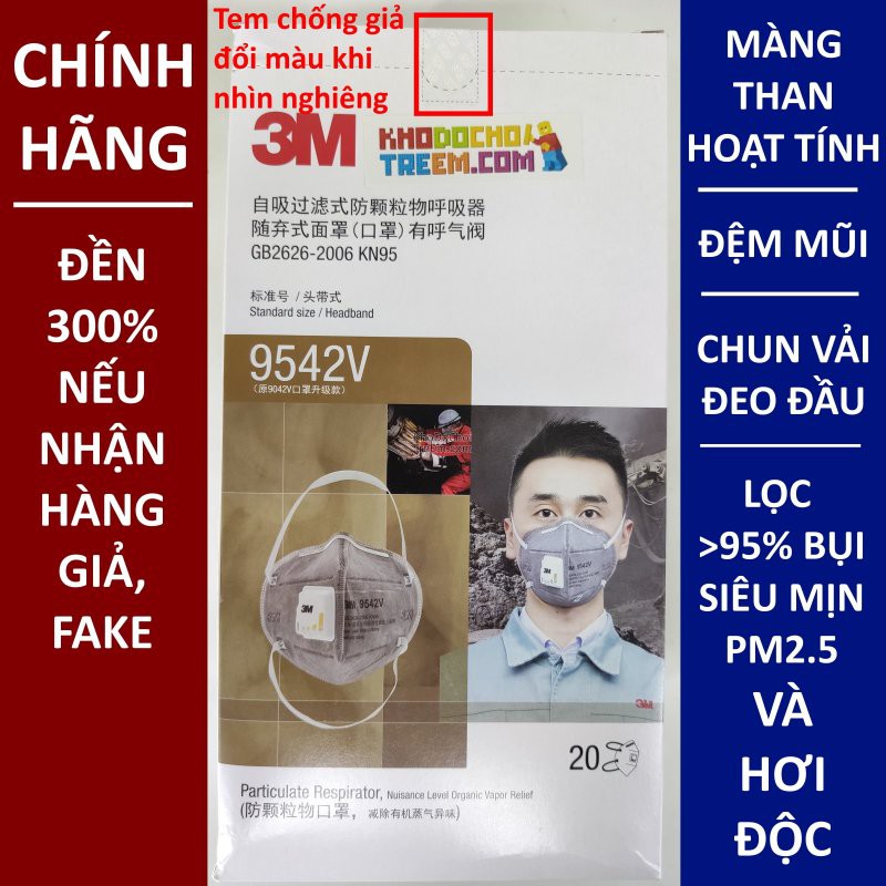 Hộp 20 khẩu trang 3M 9542V KN95 N95 P2 FFP2 than hoạt tính lọc 95% khí độc bụi mịn PM2.5 có van ...