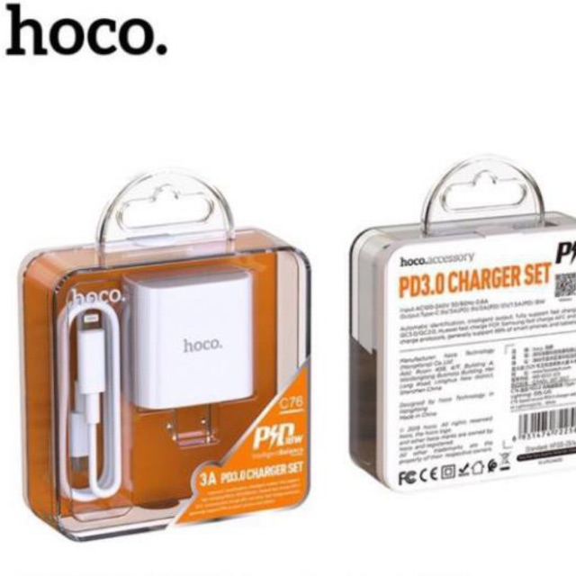 Bộ sạc nhanh ip 18W ( cáp + củ ) chính hãng Hoco C76 hỗ trợ tới ip11 ...