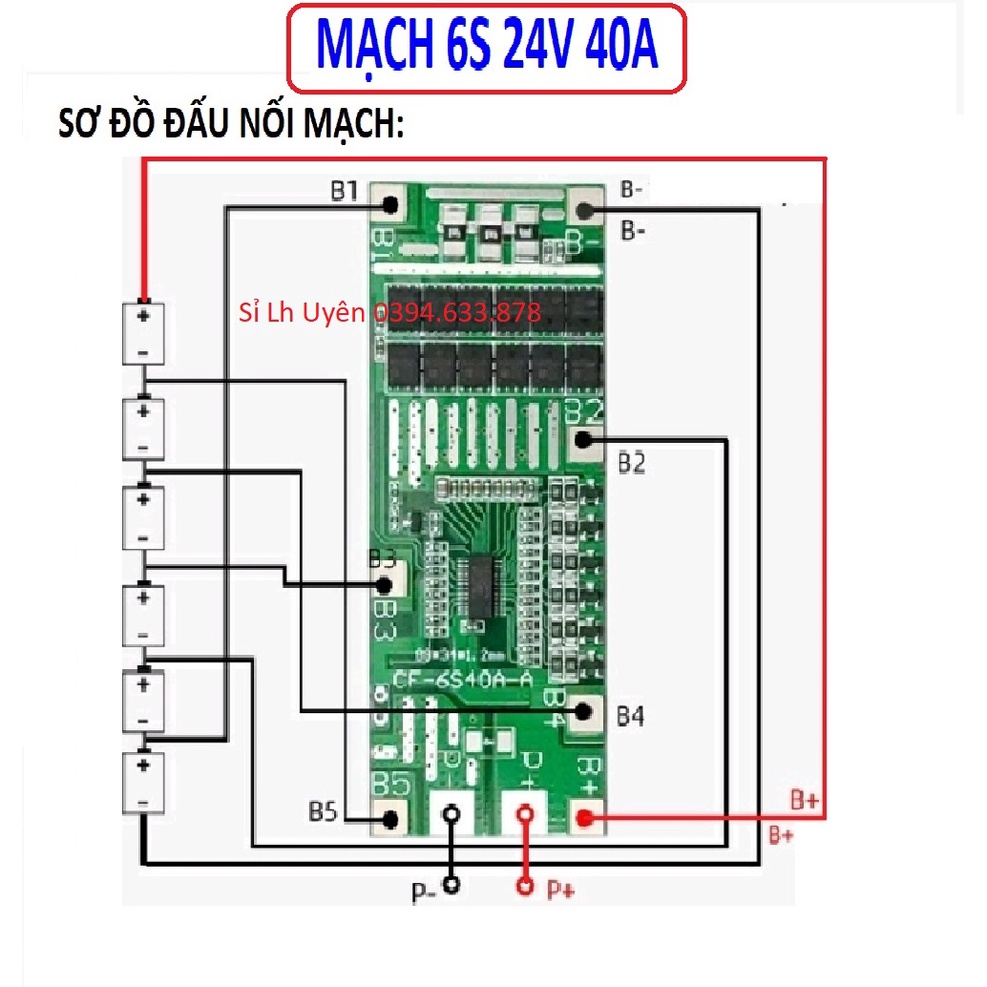 Mạch 6S 24V 40A. Bảo vệ sạc xả và cân bằng pin. Chuyên dùng đóng khối ...