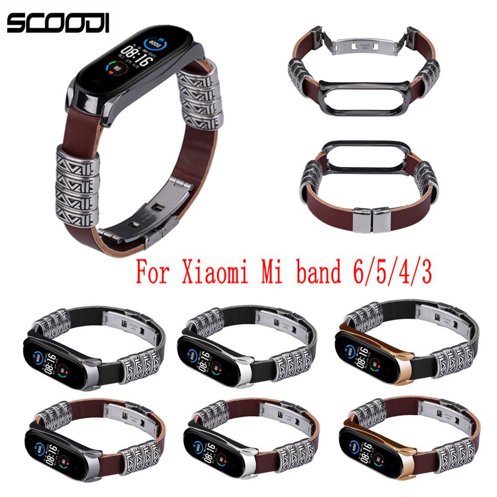 Dây Đeo Thay Thế Chất Liệu Da Khung Kim Loại In Nổi Họa Tiết Cổ Điển Cho Xiaomi mi band 7 6 5 ...