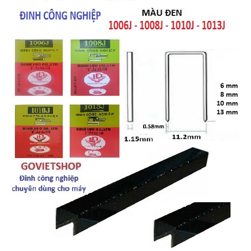 Đinh U10 màu Đen bắn gỗ 1006J - 1008J - 1010J - 1013J, kim ghim gỗ màu ...