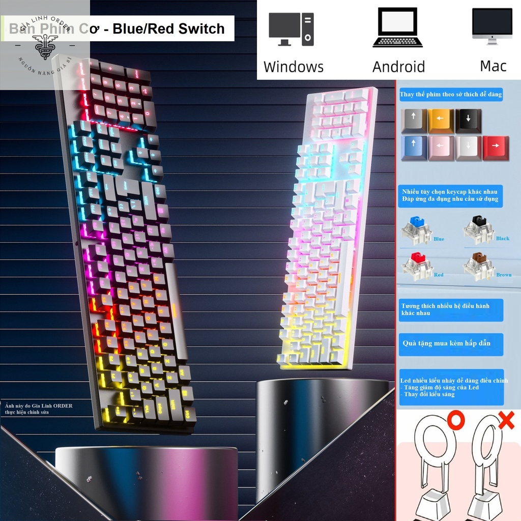 [Hỏa Tốc] Bàn phím cơ Gaming K800 K101 - LED RBG (RED Led, Blue/ Brown ...
