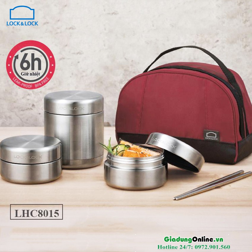 Bộ Hộp Cơm giữ nhiệt Inox 304 kèm túi Lock&Lock LHC8015 (350ml, 280ml, 280ml) hàng chính hãng ...