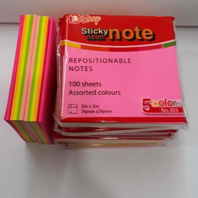 COMBO 5 TẬP Giấy ghi chú note 3x3 (76 x 76 mm) - 5 màu dạ quang, loại ...