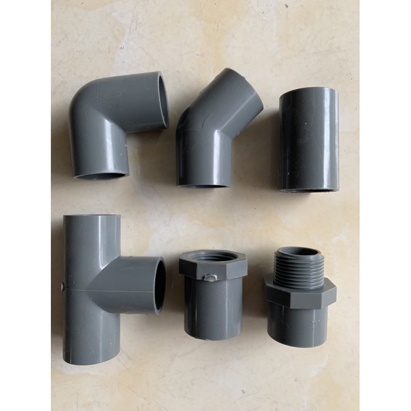 (phi 21) Cút, Chếch, Măng sông, Tê, ren trong, ren ngoài 21 pvc Tiền ...