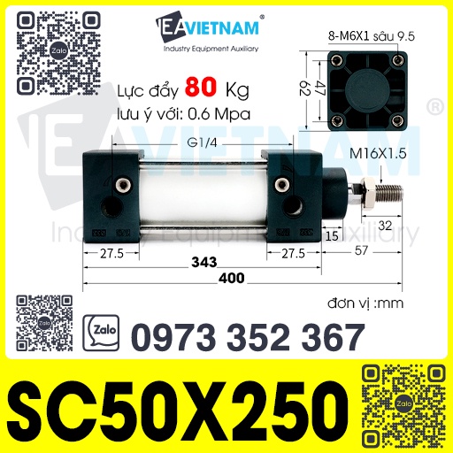 Xi lanh khí nén SC 50 SC50 x hành trình 25 50 75 100 125 150 175 200 ...
