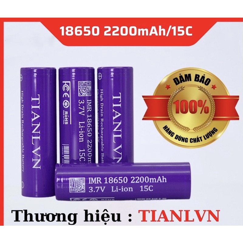 Pin Tím TL IMR 18650 TIANLVN, 2200mah - Xả cao 15C - 30A Pin mới chính ...