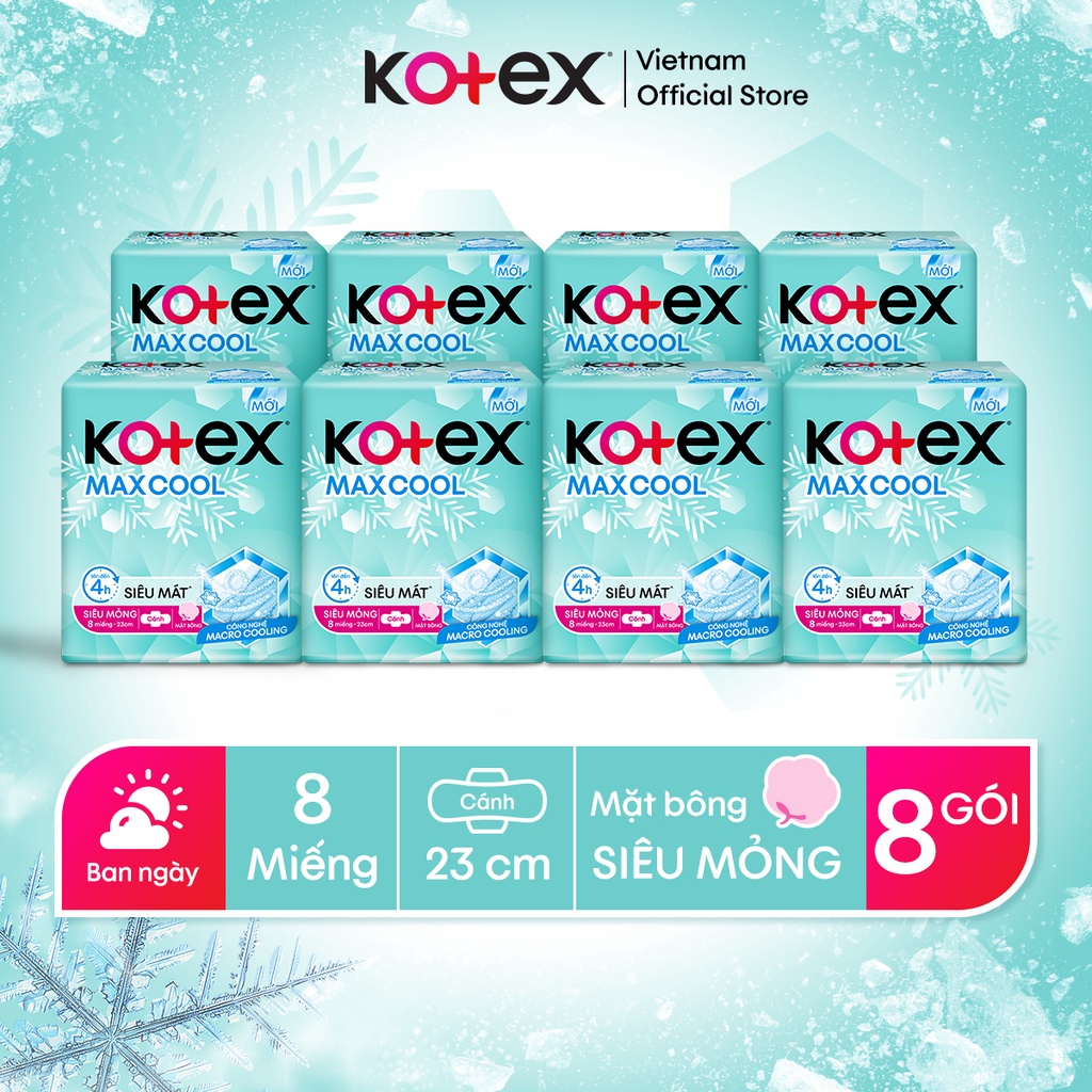 Combo 8 gói băng vệ sinh KOTEX Max Cool Siêu Mỏng Cánh 8miếng/gói | Shopee Việt Nam
