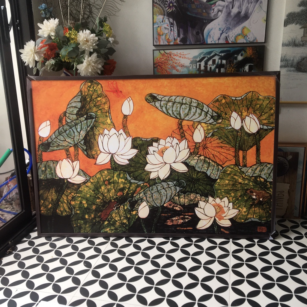 Tranh hoa sen - in canvas kích thước 60x90 ( đủ khung) | Shopee Việt Nam