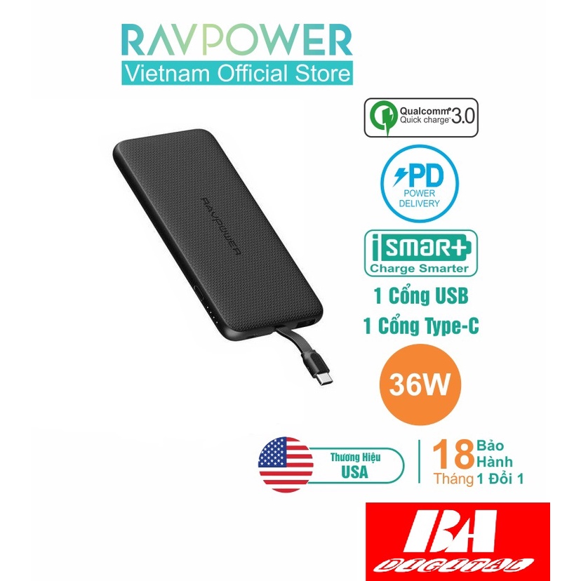 Pin sạc dự phòng RAVPower 5000mAh RP-PB160 Tích Hợp USB Type-C | Shopee ...
