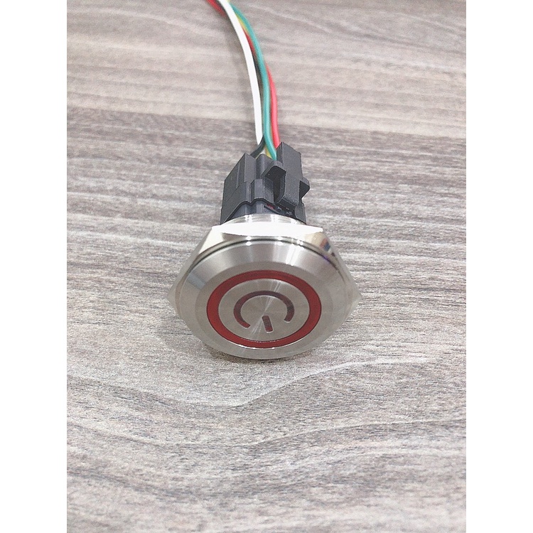 Công tắc nút nhấn kim loại 30mm LED hình nguồn 220V - 30mm LED 220V Latching push button switch ...