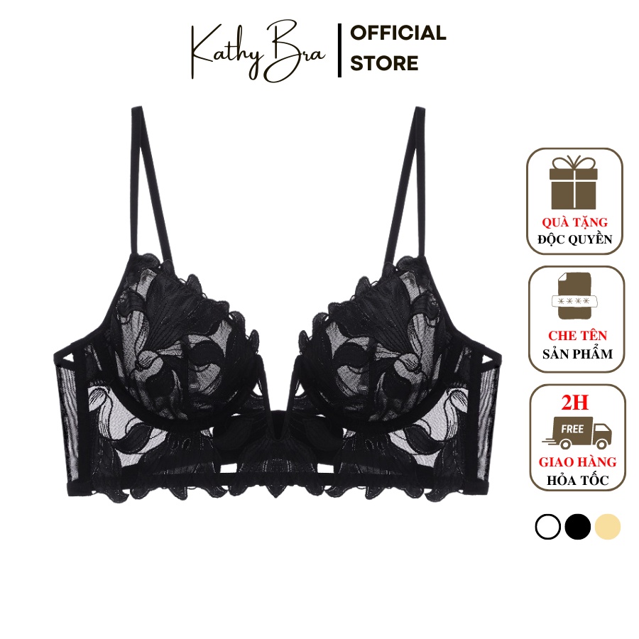 A17 Áo Bra Ren KATHY BRA Thêu Nổi Có Giọng Không Mút Nâng Ngực Kiểu ...