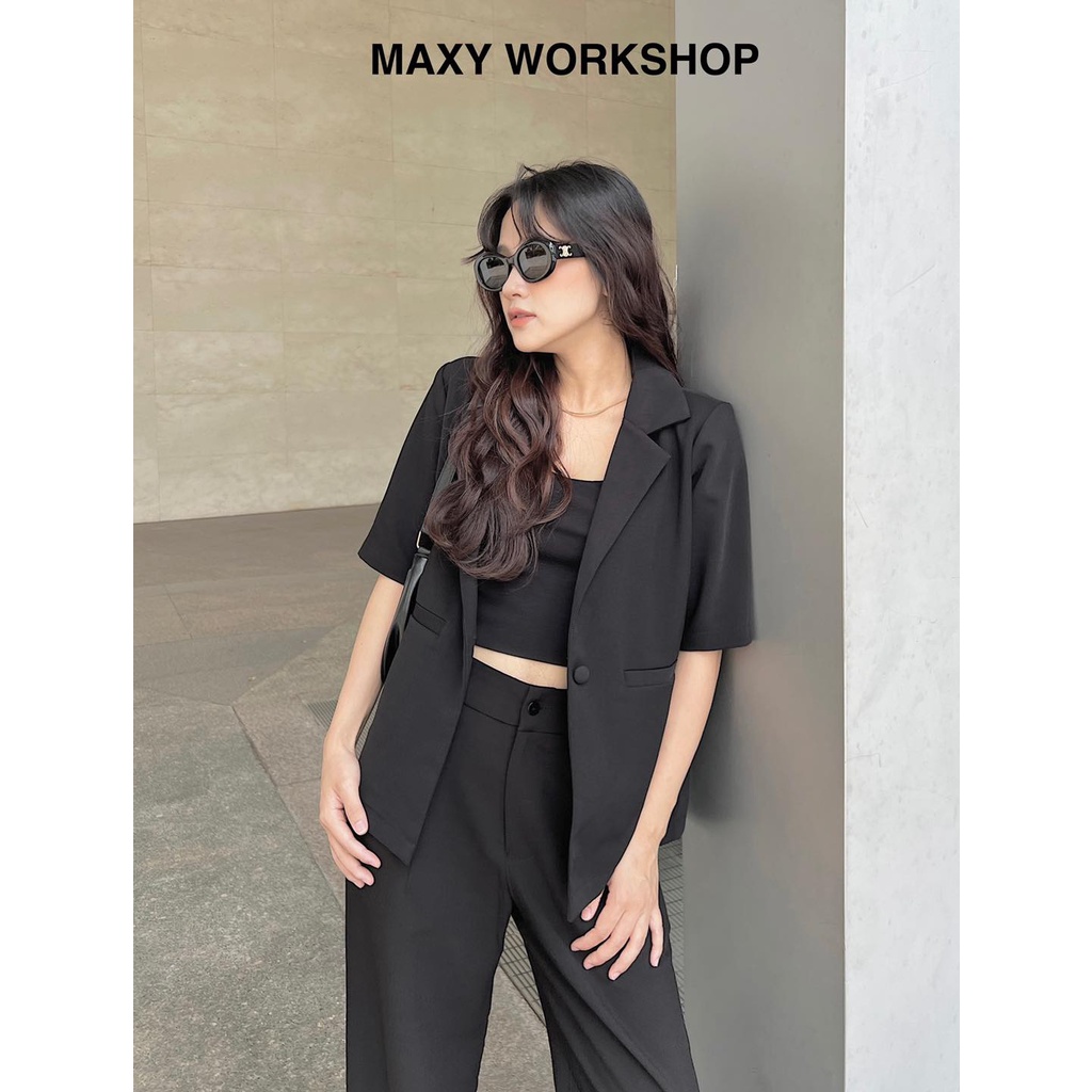Áo blazer nữ ngắn tay có túi màu đen Trendy short blazer Maxy Workshop ...