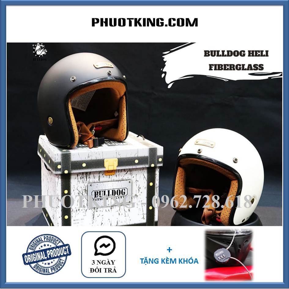 MŨ BẢO HIỂM 3/4 BULLDOG HELI SỢI THUỶ TINH (FIBERGLASS) SIÊU NHẸ ...