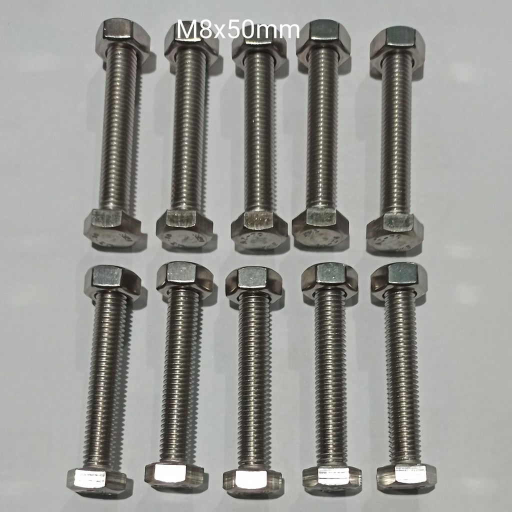 M8x50mm, M8x60, M8x70, M8x80 INOX 304 COMBO Bộ 10 Bu Long Con Tán 8mm ...
